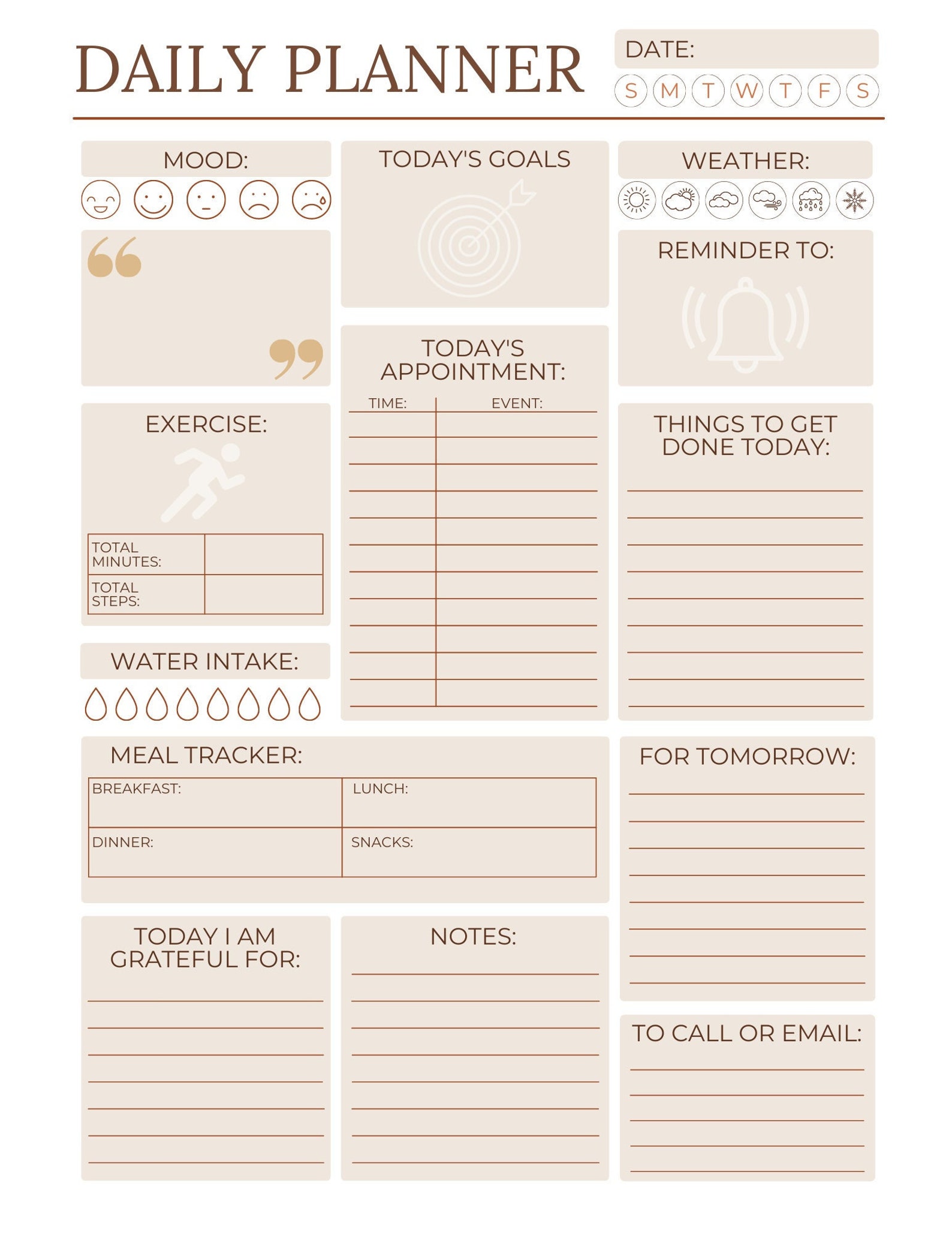 Minimalist Tan Printable Daily Planner, Journal, Calendar Daily Journal ...