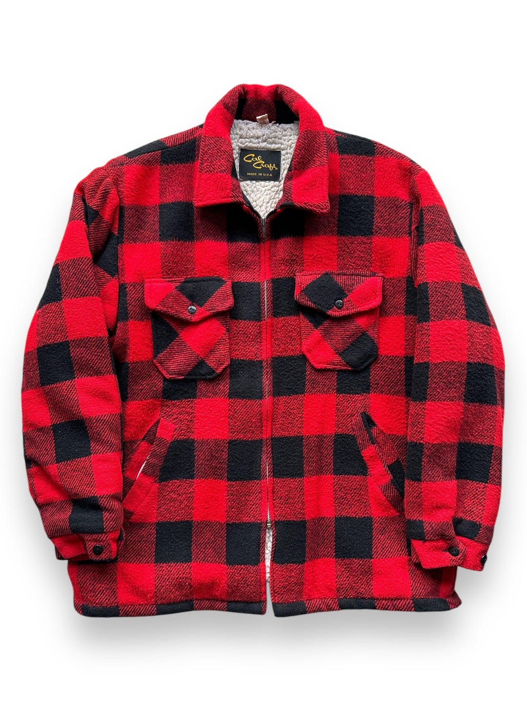 Vintage Cal Craft Fleece Lined Buffalo Plaid Jacket SZ XL - Etsy