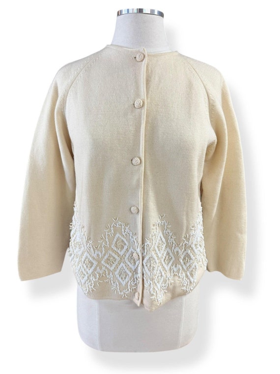 1950s Beaded Wool Cardigan L - Gem