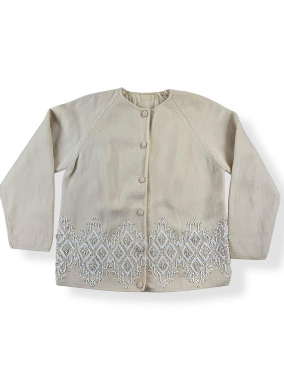 1950s Beaded Wool Cardigan L - Gem