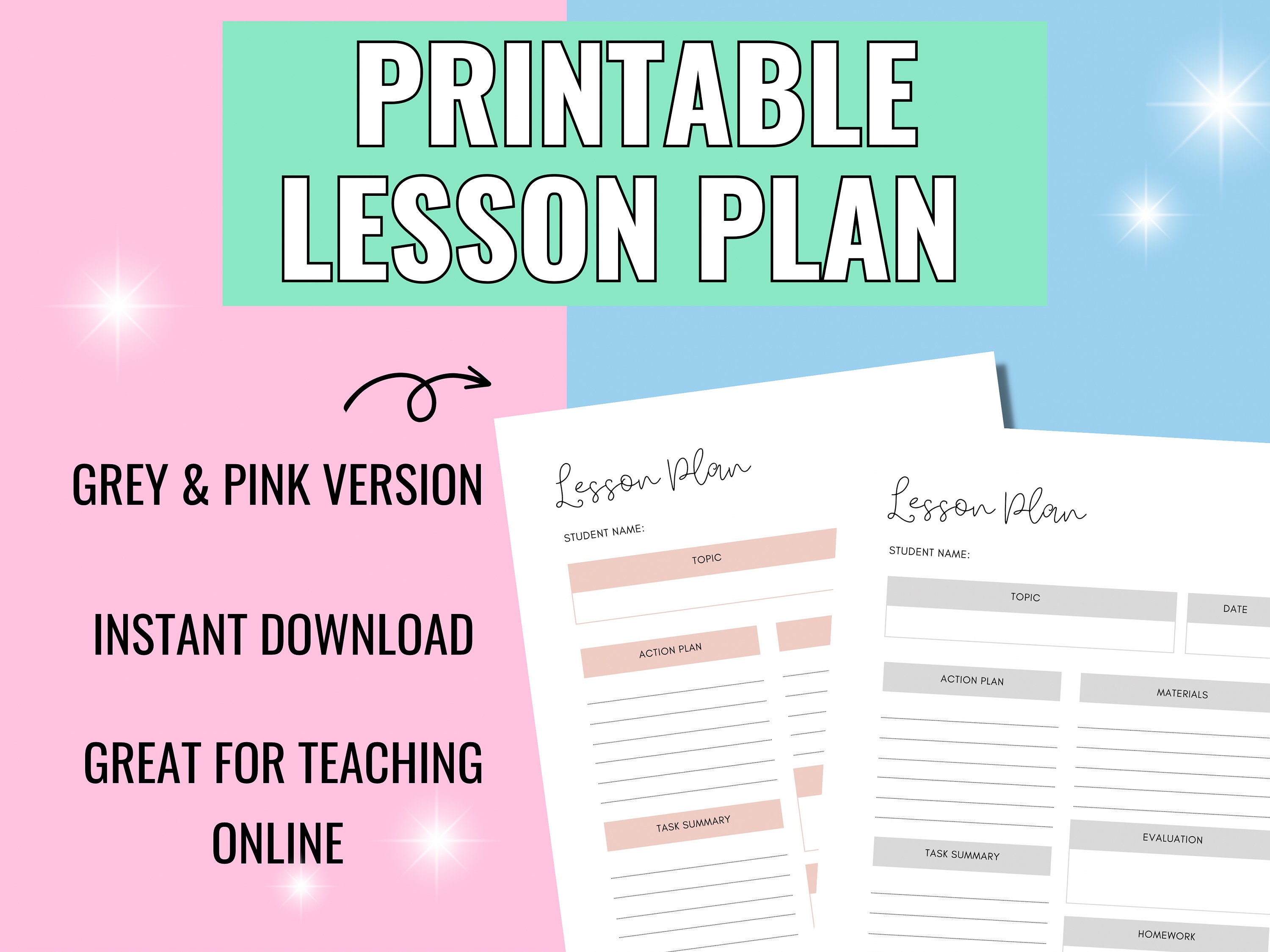Online Teaching Lesson Plan Template Instant Download Printable Lesson ...