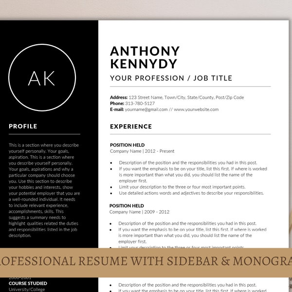 Resume Monogram - Etsy