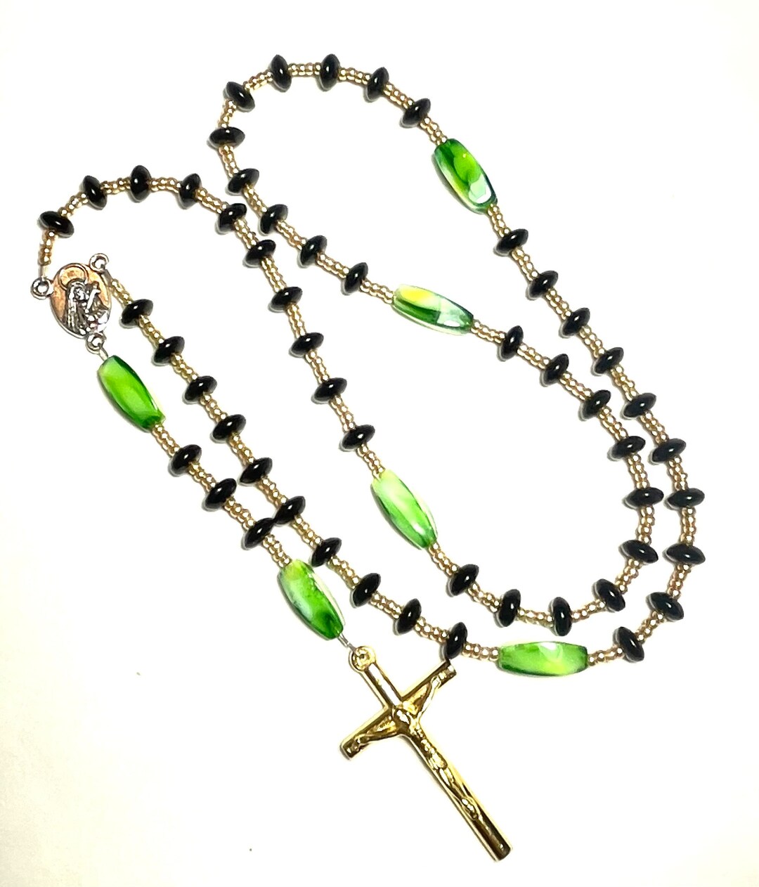 Handmade Rosary With Black and Green Beads - St. Jeremy - Etsy