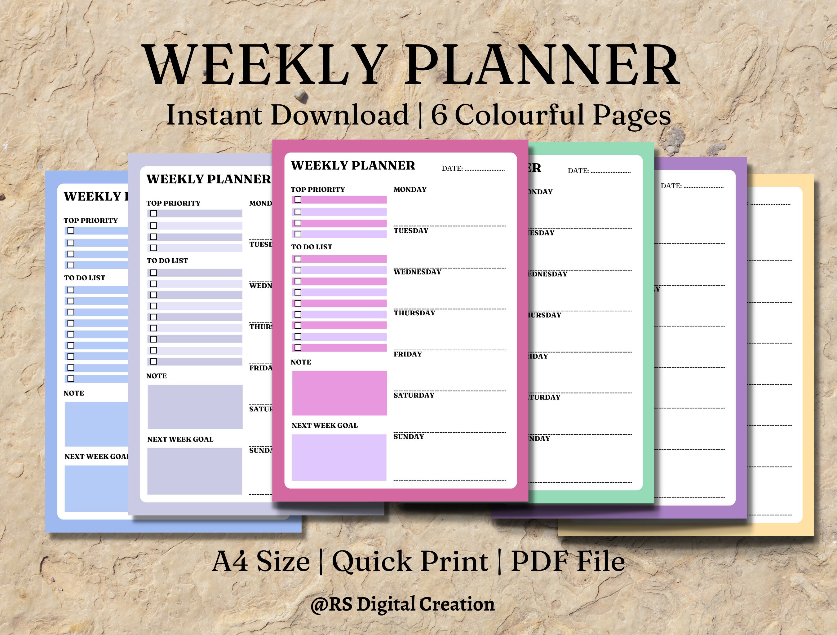 Colorful Weekly Planner Printable PDF Instant Download Quick Print A4 ...