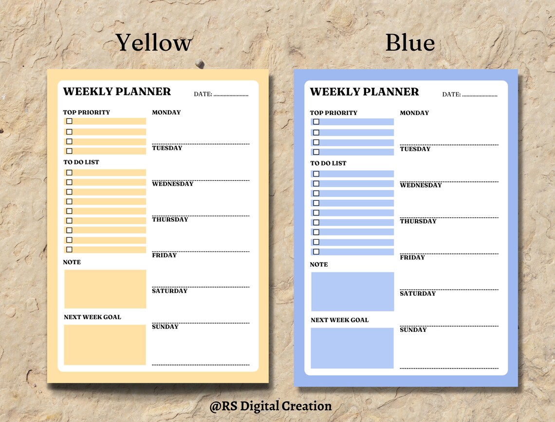 Colorful Weekly Planner Printable PDF Instant Download Quick Print A4 ...