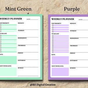 Colorful Weekly Planner Printable PDF Instant Download Quick Print A4 ...