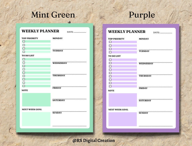 Colorful Weekly Planner Printable PDF Instant Download Quick Print A4 ...