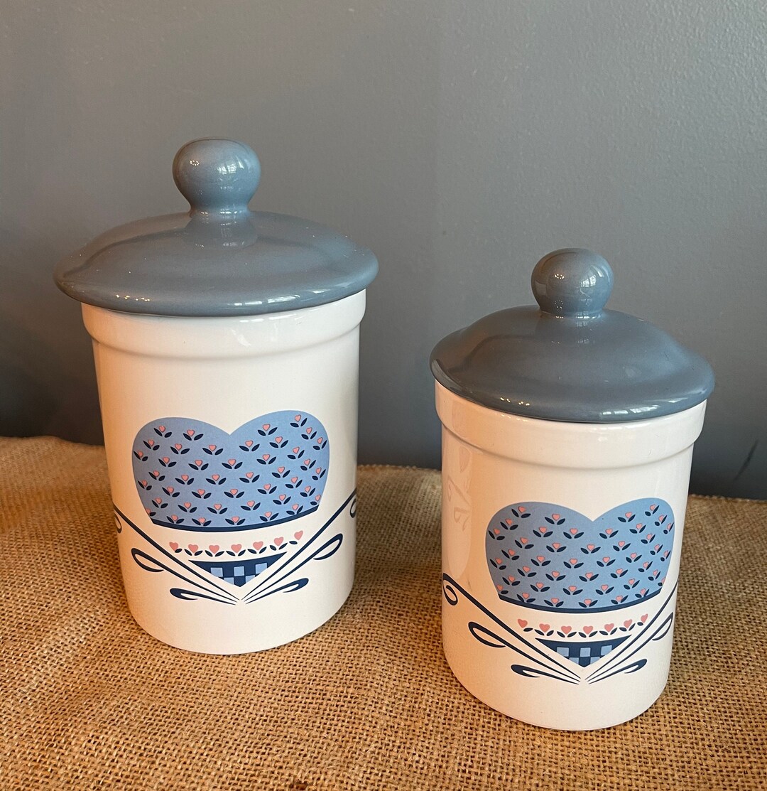 Pair of Heart of the Country Canisters, Blue Heart Pink Tulip National ...