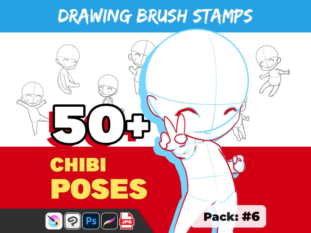 Procreate Chibi Stamps Poses | Chibi Brush Stamps | Chibi Male Bases ...