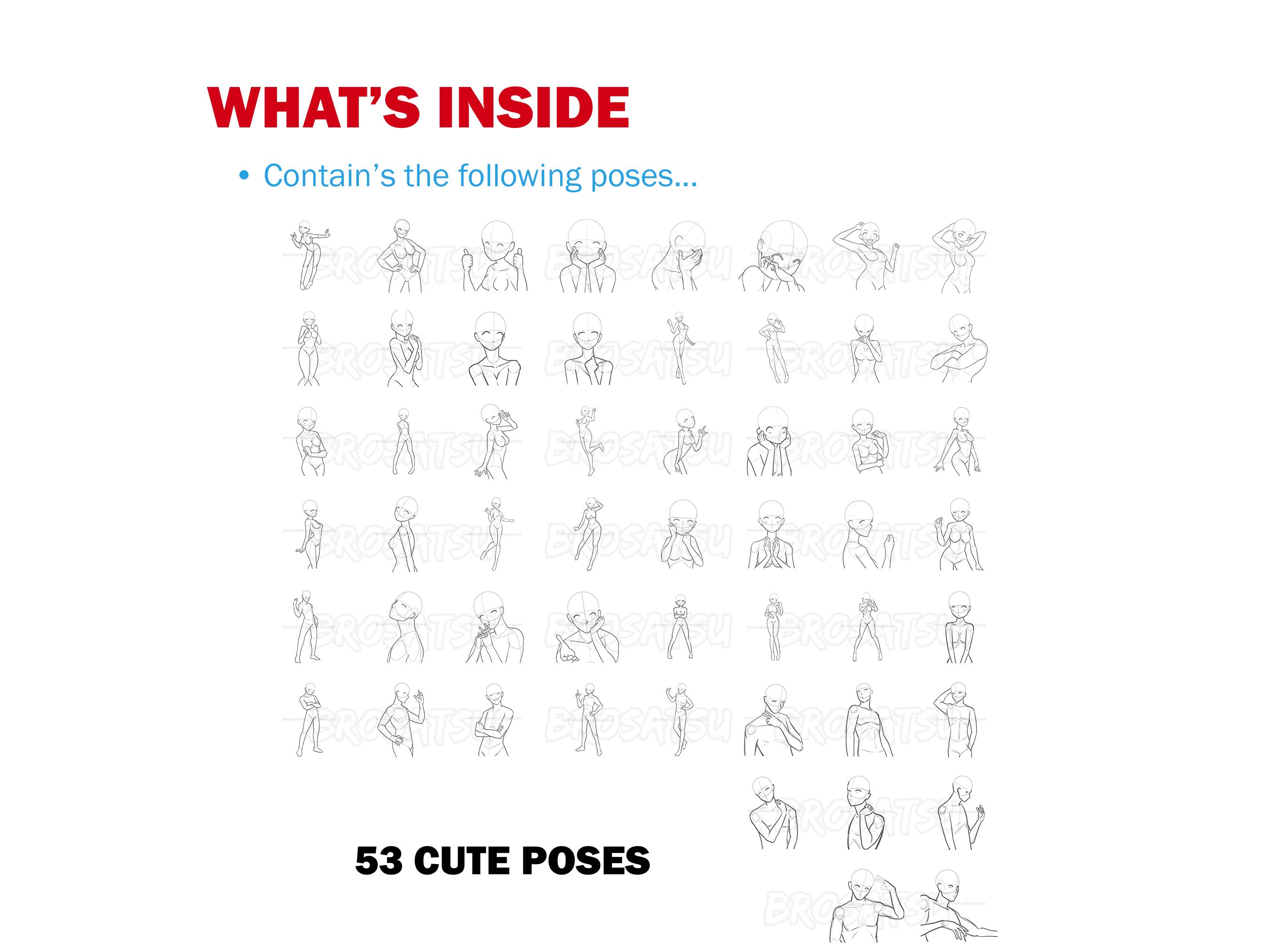 Procreate Women Poses | Reference Body Stamp | Cute Manga Anime Girls ...