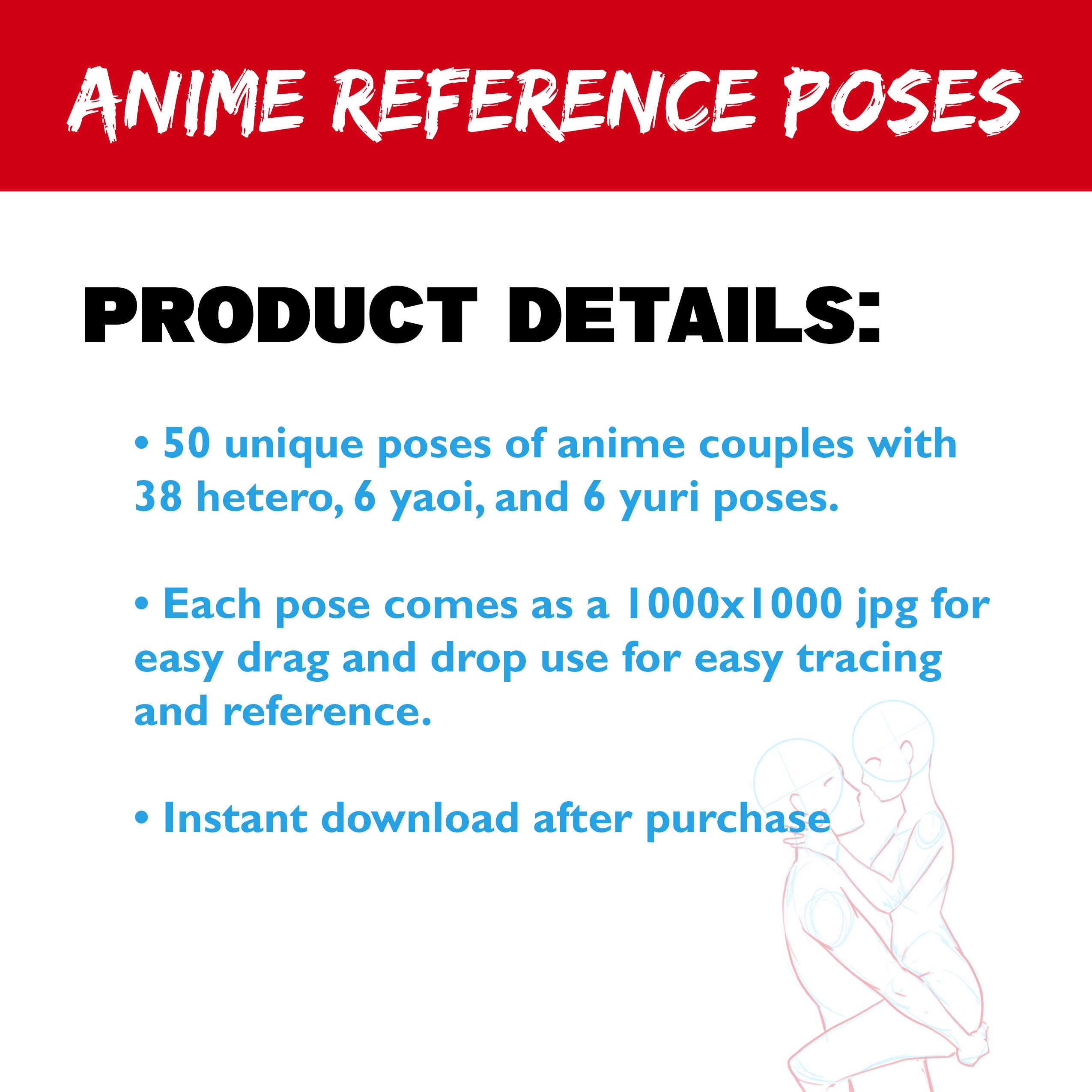 Anime Couple Poses - 50 Drawing Reference Guides - Etsy