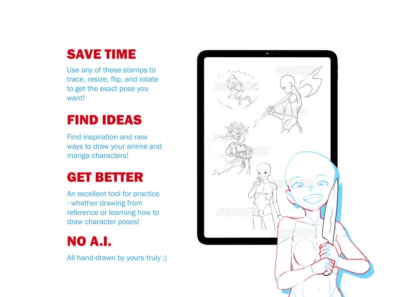 51 Procreate Body Poses: Anime Manga Stamp Brushes (digital Download ...