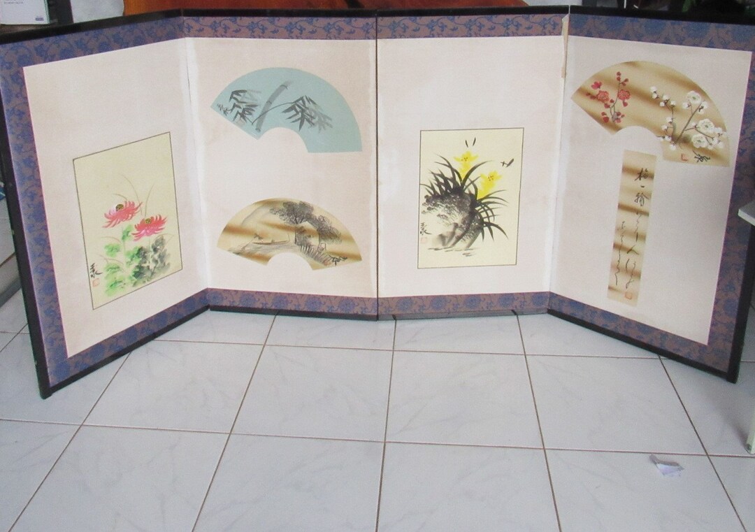 Japanese 4-panel Byobu Gold Washi Paper Folding Screen - Etsy