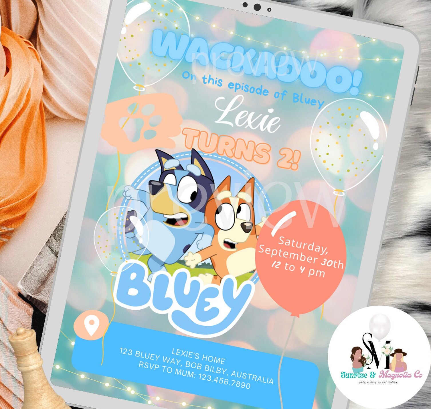 LORA Custom Bluey Invite Cute Invitations Bluey Thank You Card ...