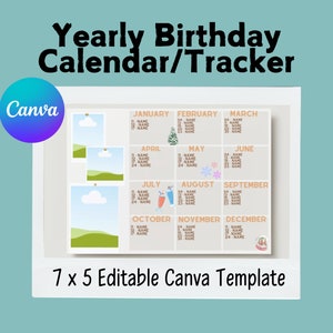 Canva Template: Yearly Birthday Calendar / Tracker - Etsy