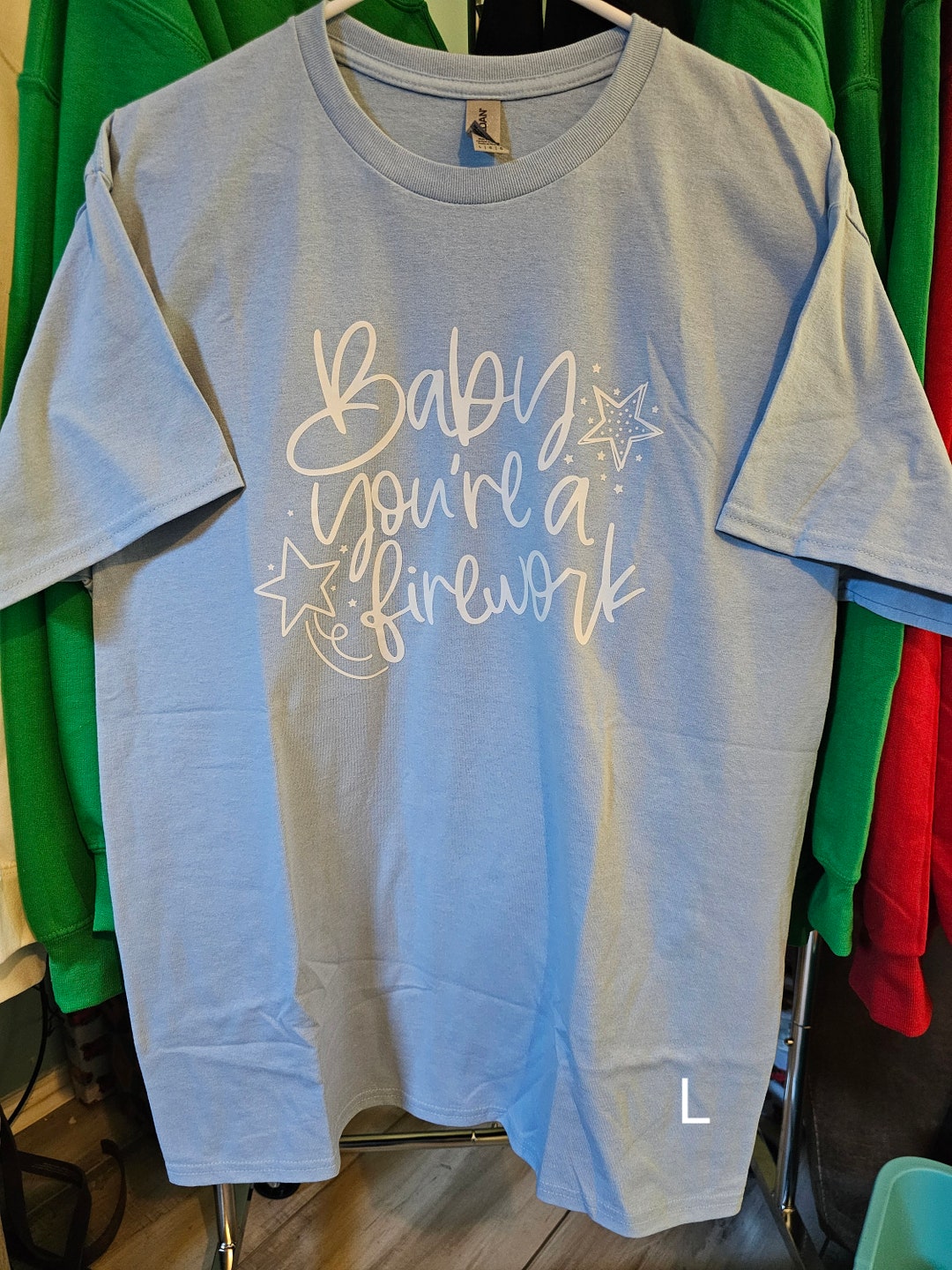 Baby You're A Firework Light Blue Tshirt LARGE - Etsy