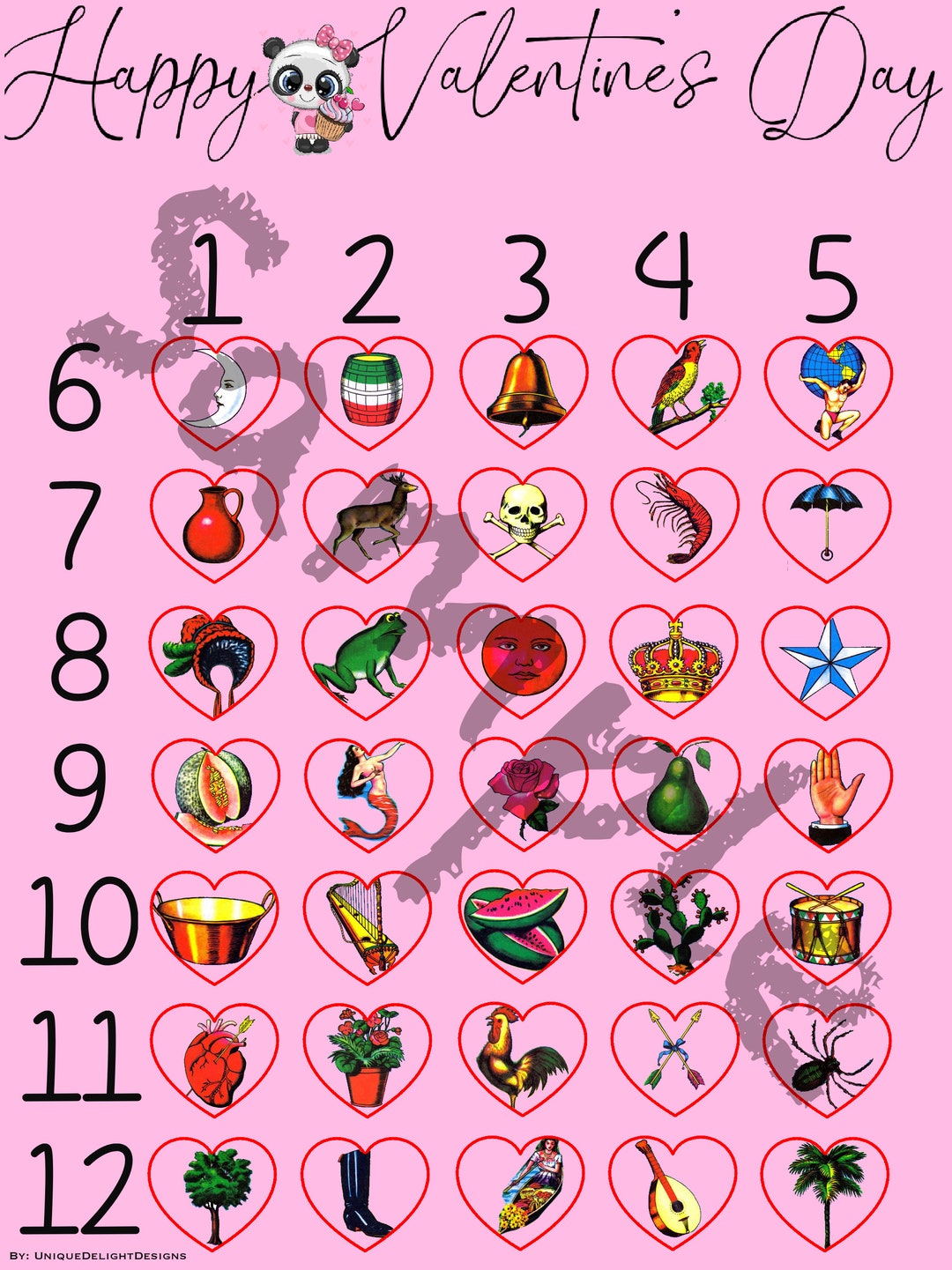 Valentine’s Loteria Board for Digital Use - Etsy