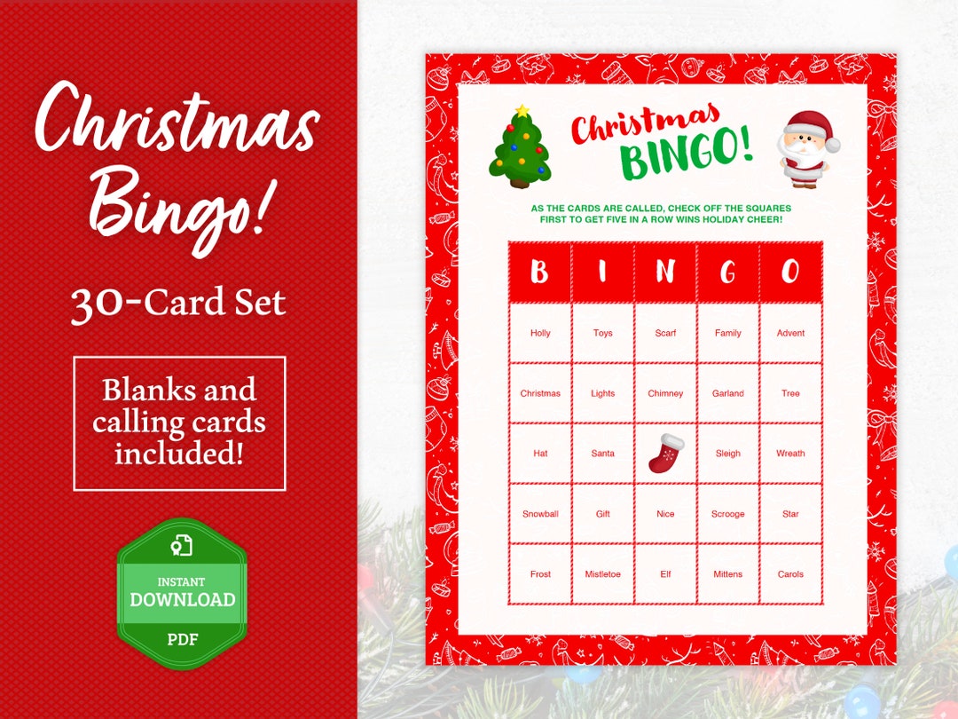 Christmas Bingo 30 Unique Printable Cards Fun Holiday Party Game ...