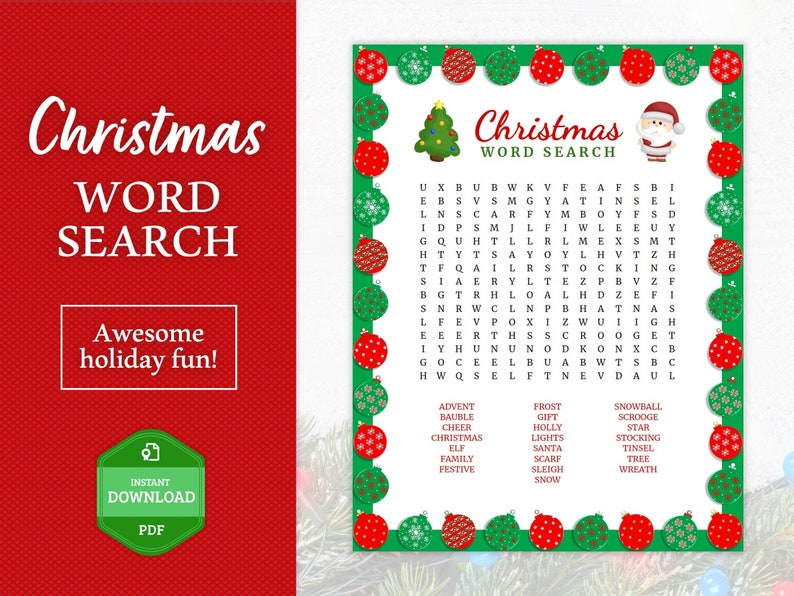 Christmas Word Search Printable Instant Download Fun Holiday Party Game ...