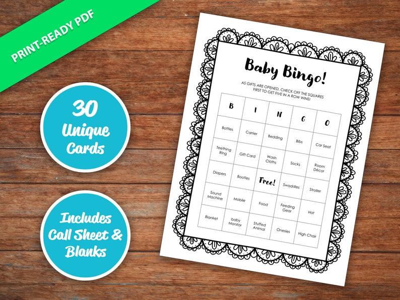 30 Prefilled Baby Bingo Cards Baby Shower Games Printable Baby Bingo ...