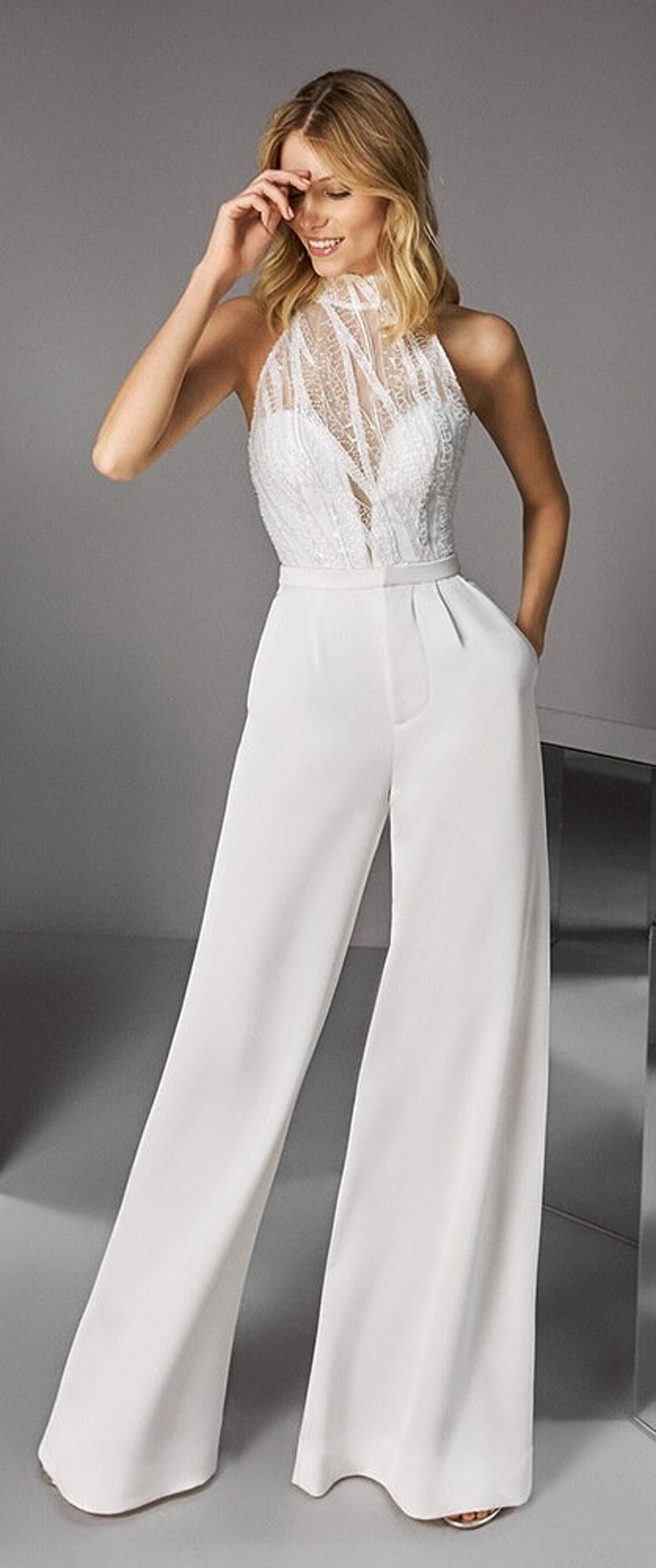 White Wedding Jumpsuit Court Wedding Outfit Prom Dress - Etsy
