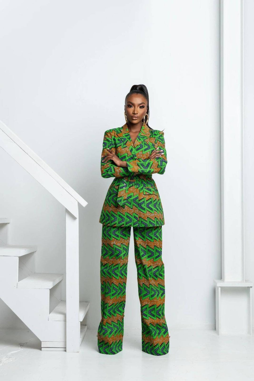 African 2 Piece Set Ankara Wide Leg Pants Ankara Jacket African