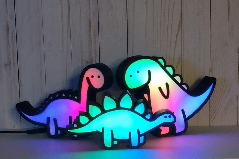 3D Printed Multicolor LED Dinosaur Night Lights - Etsy