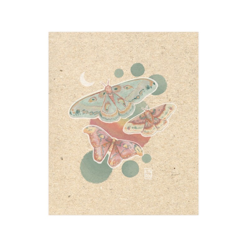 Moonlight Moths - Nature Illustration - Wall Art - Satin Poster - Etsy