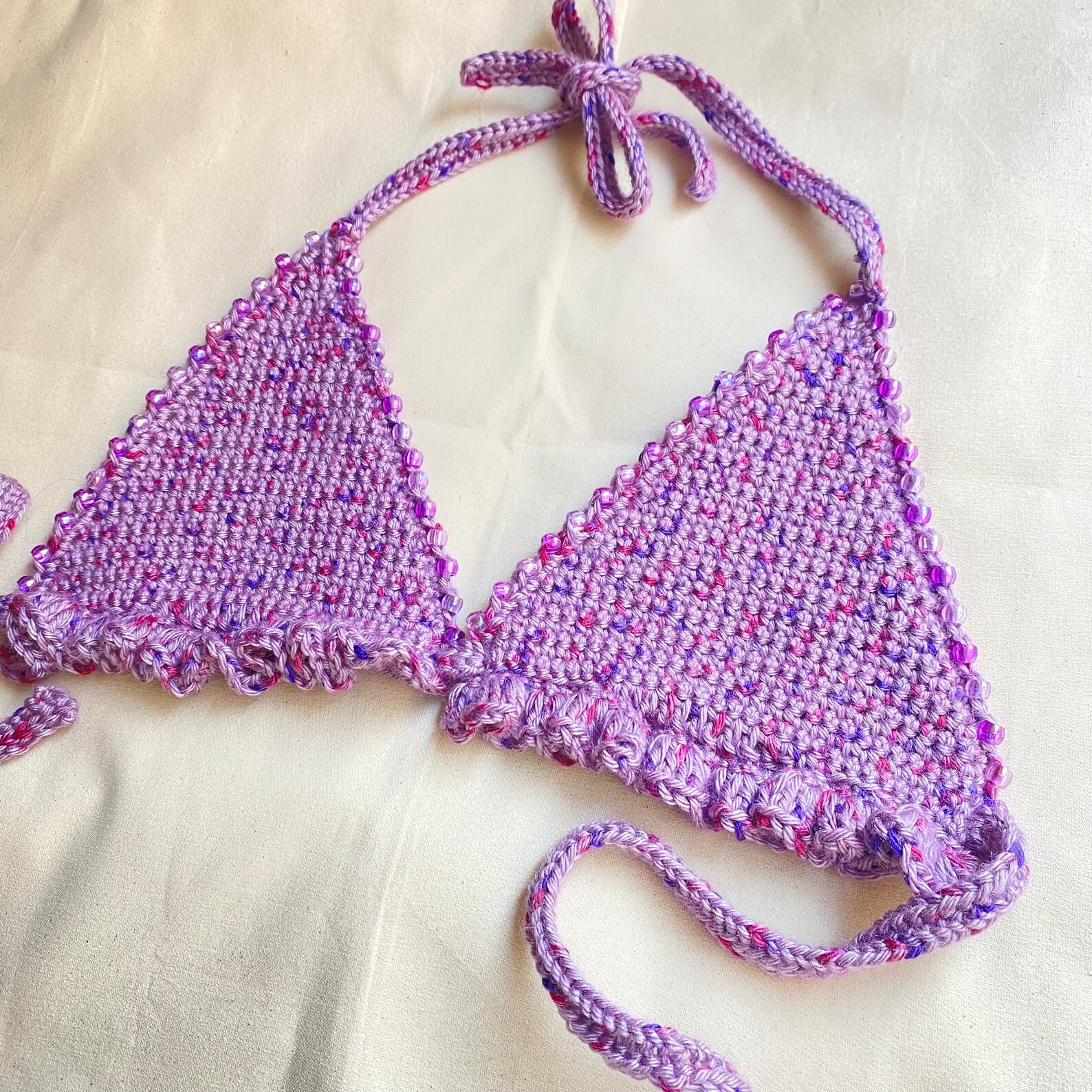 Crochet Beaded Ruffled Bikini Bralette PATTERN ONLY Pinky Winky ...