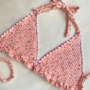 Crochet Beaded Ruffled Bikini Bralette PATTERN ONLY Pinky - Etsy
