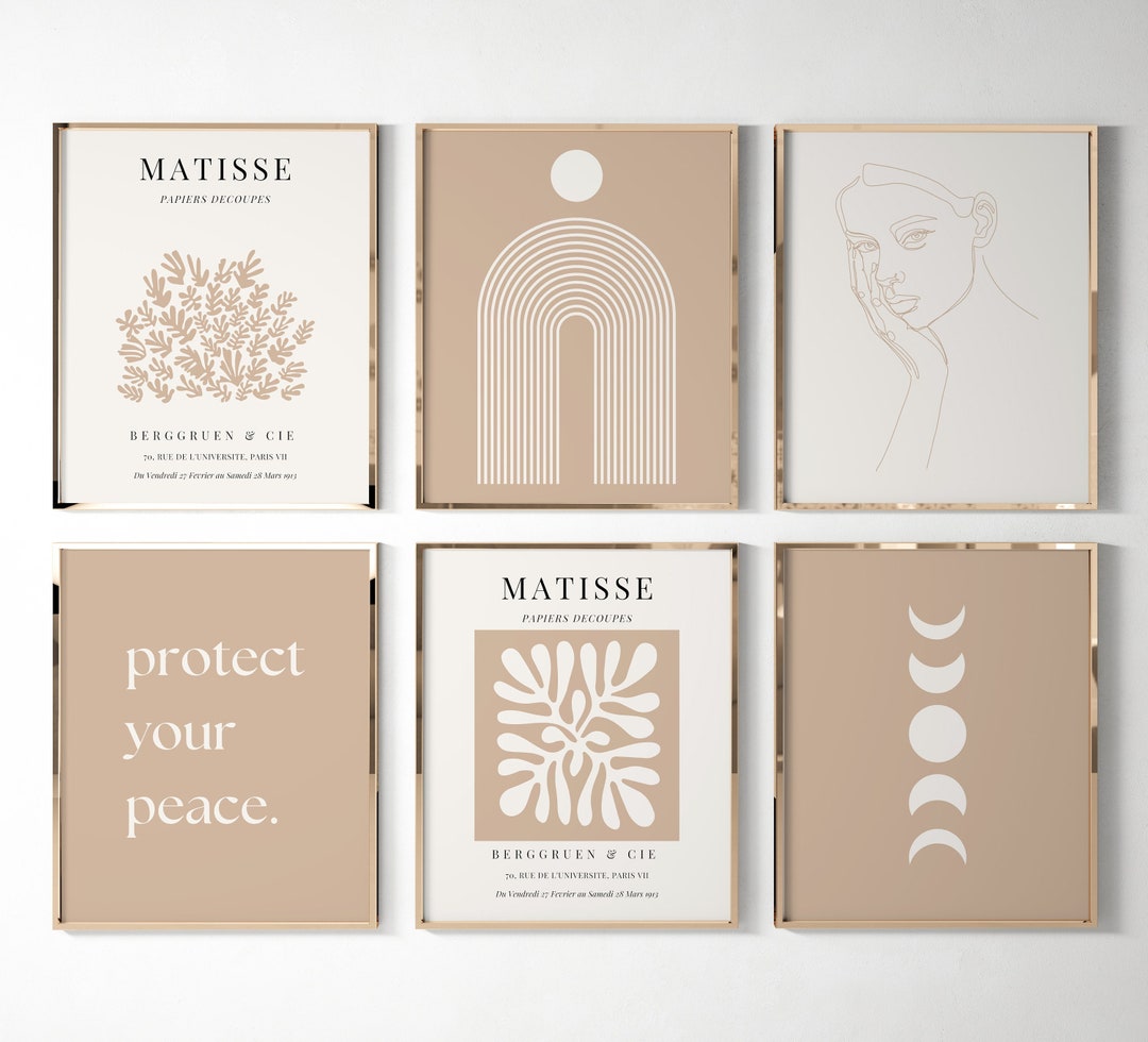 Beige Matisse Drucke 6er-Set, digitale Drucke, abstrakte druckbare Wandkunst, Beige ...