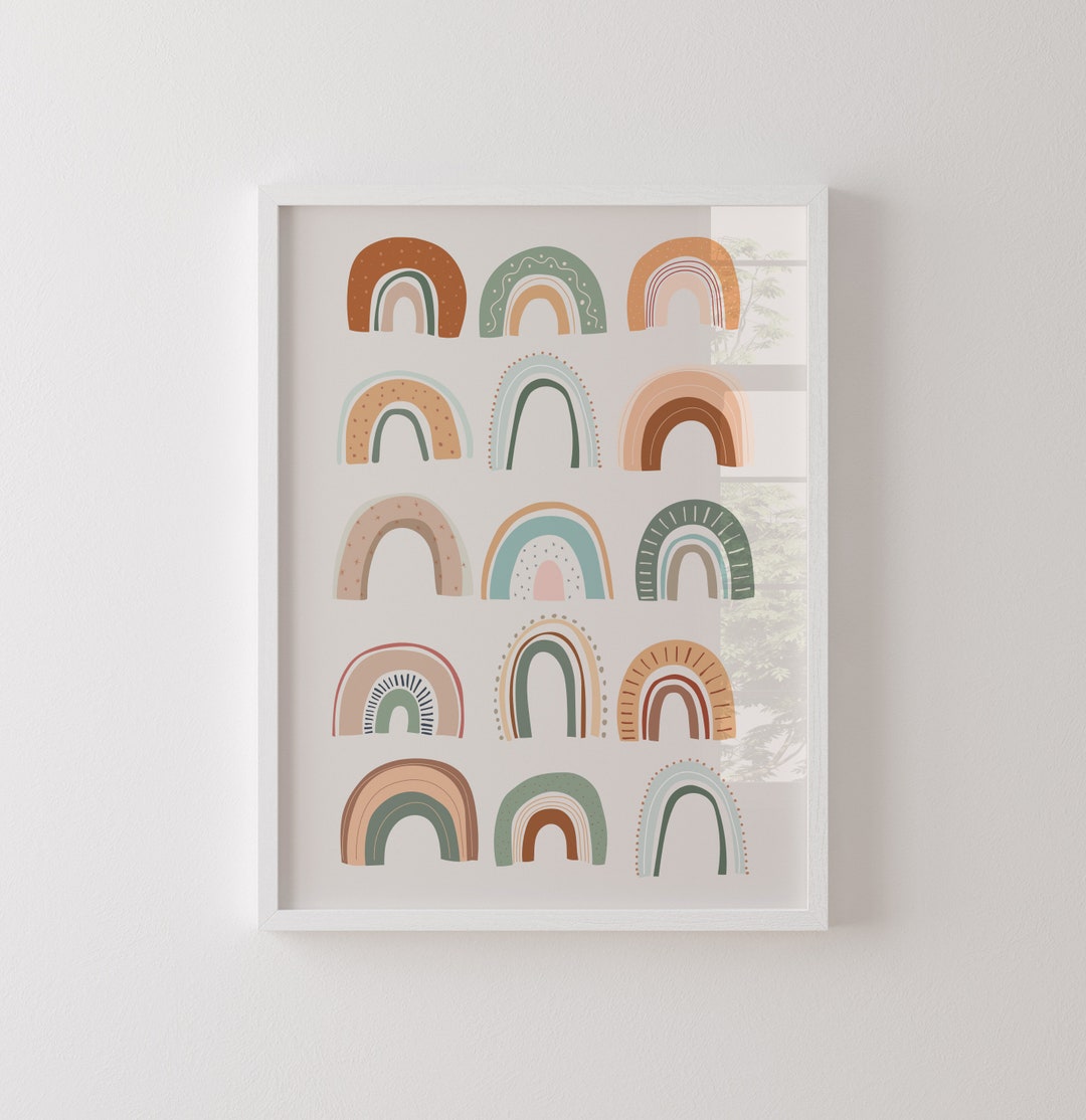 Boho Rainbow Digital Print, Rainbow Print, Neutral Wall Art, Boho ...