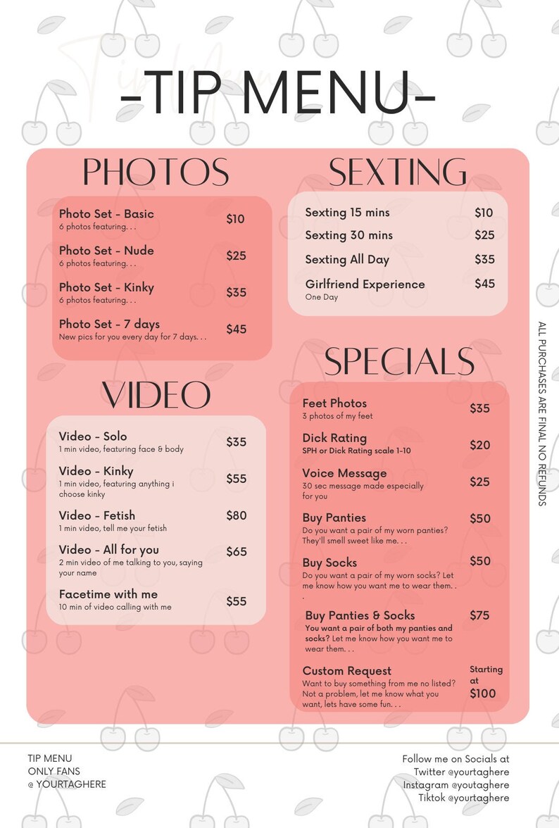 Editable Onlyfans Tip Menu, Fansly Tip Menu, Adults Tip Menu, Camgirl ...