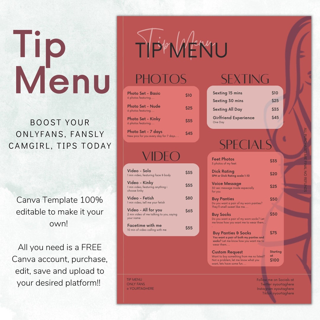 ONLYFANS of Tip Menu, Fansly Tip Menu, Editable, Adults Tip Menu, BDSM ...