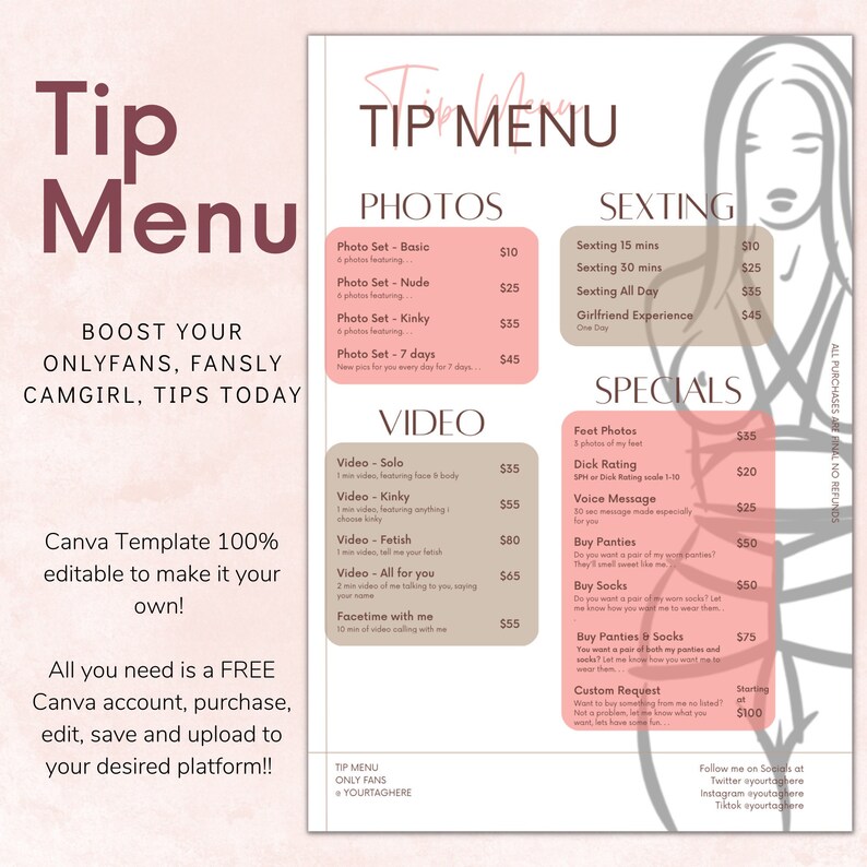 Onlyfans Tip Menu, Editable Tip Menu, Fansly Tip Menu, Adults Tip Menu, BDSM, Seduce, Canva ...