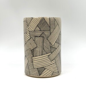 Ceramic Vase, Handmade Stoneware, Hand Painted Striped Geometric Modern ...