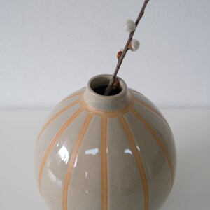 Stoneware Moon Jar Vase, Handmade Round Ceramic Vase, Striped ...