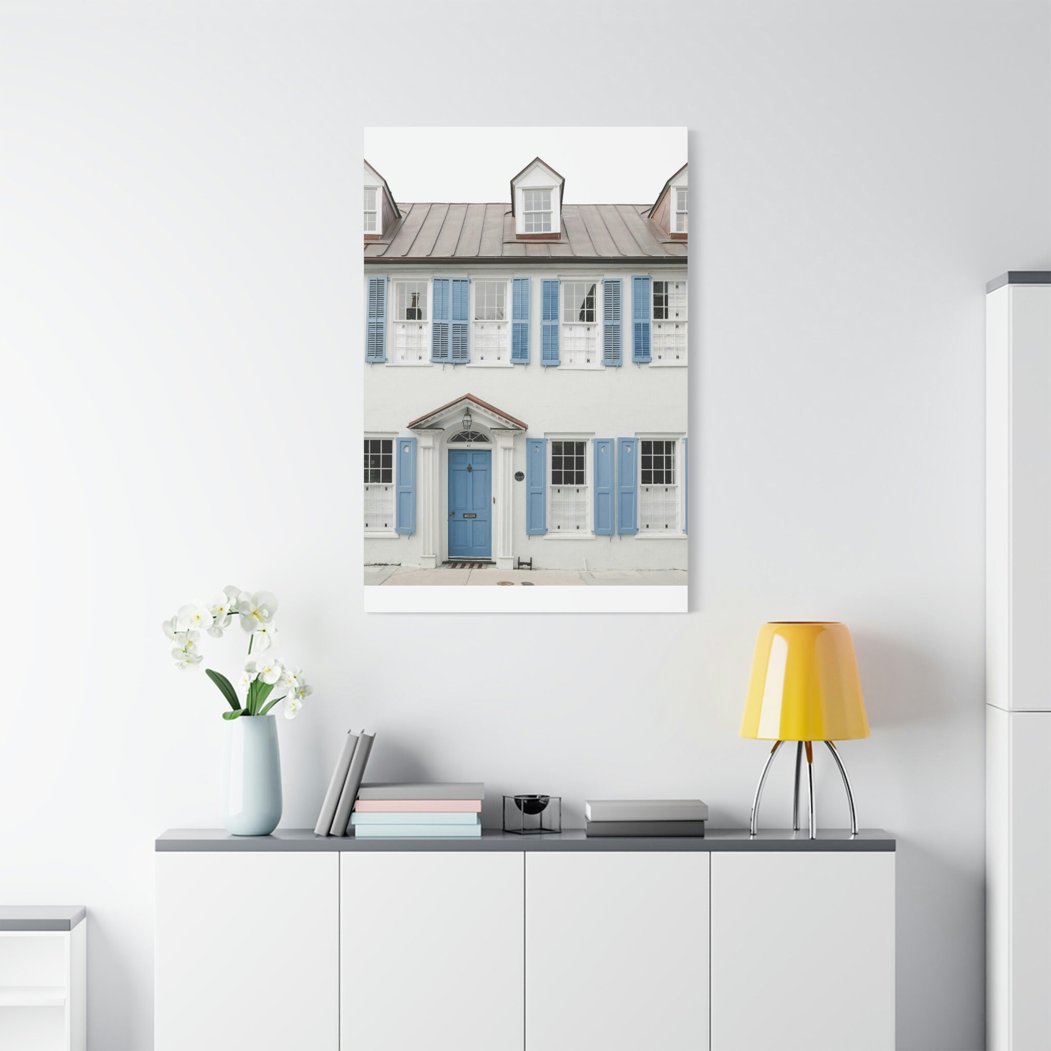 Blue Shutters Print: White House Matte Canvas Art - Etsy