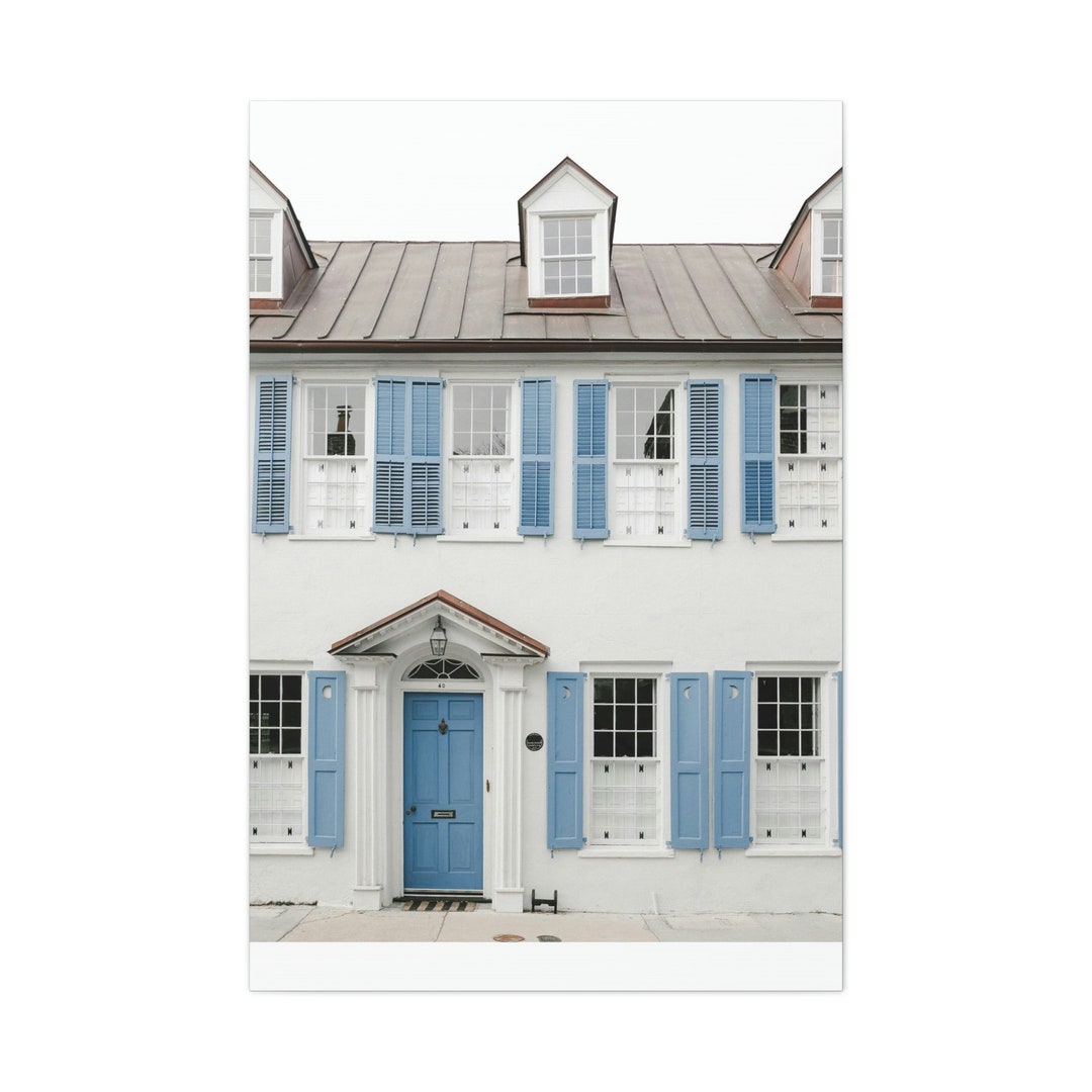 Blue Shutters Print: White House Matte Canvas Art - Etsy