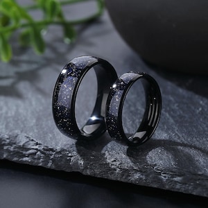Starry Night Matching Couple Ring Set, His Her Starry Night Wedding ...