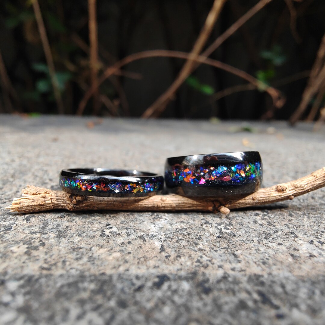 Bohochic Wedding Rings, Wedding Rings Couple, Wedding Rings Sets His and Hers, Black Gold Filled ...
