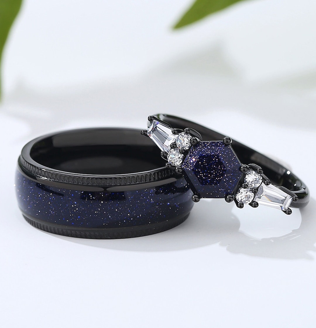 Hexagon Shaped Orion Nebula Ring Set, Matching Couple Rings, His and ...