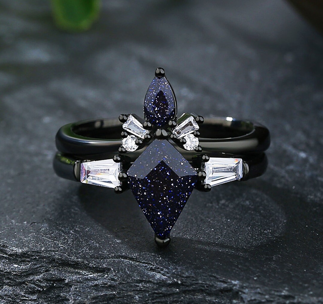 Vintage Nebula Engagement Ring Set, Antique Style Bridal Kite Ring Set ...