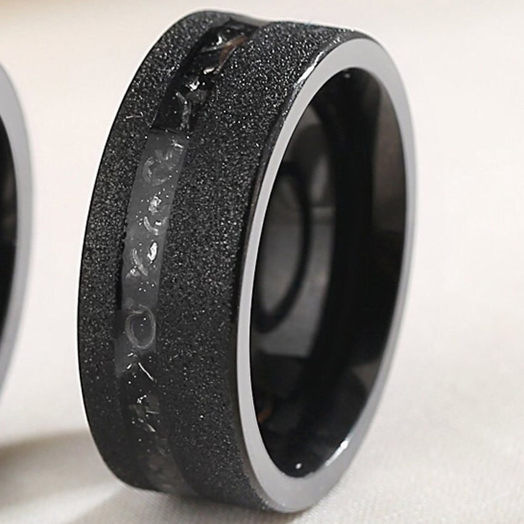 Black Meteorite Sandblasted Mens Ring, Promise Anniversary Ring, Black ...
