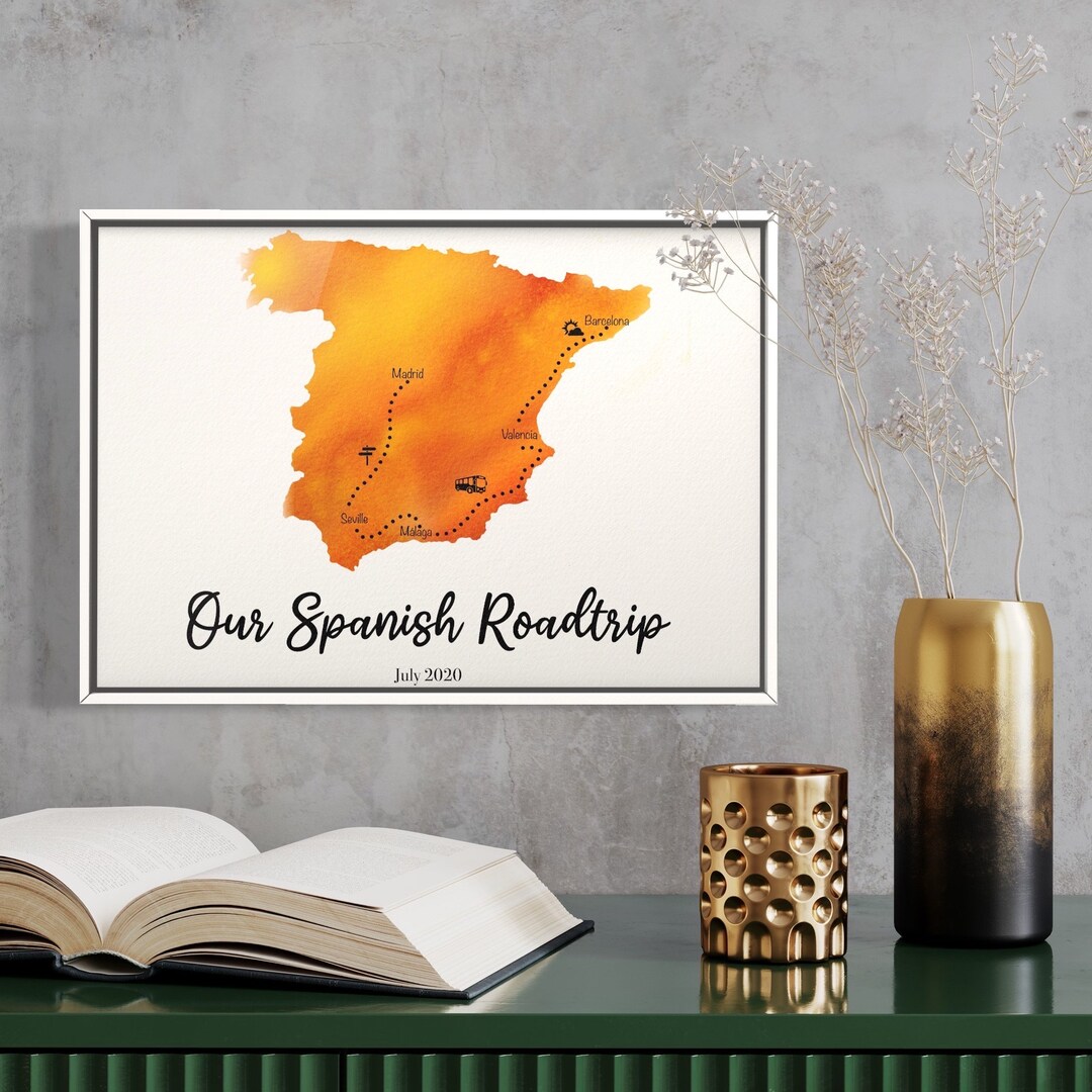 Personalised Watercolour Travel Map (spain) | Birthday | Anniversary ...