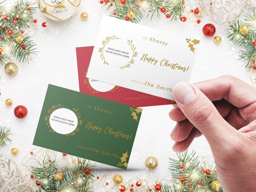 Aesthetic Gold Red Green Christmas Gift Card Template, Canva, 2 ...