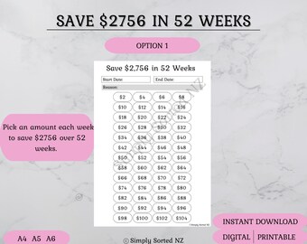 Save 7000 in 52 Weeks Challenge Option 2 Printable, Digital Savings ...
