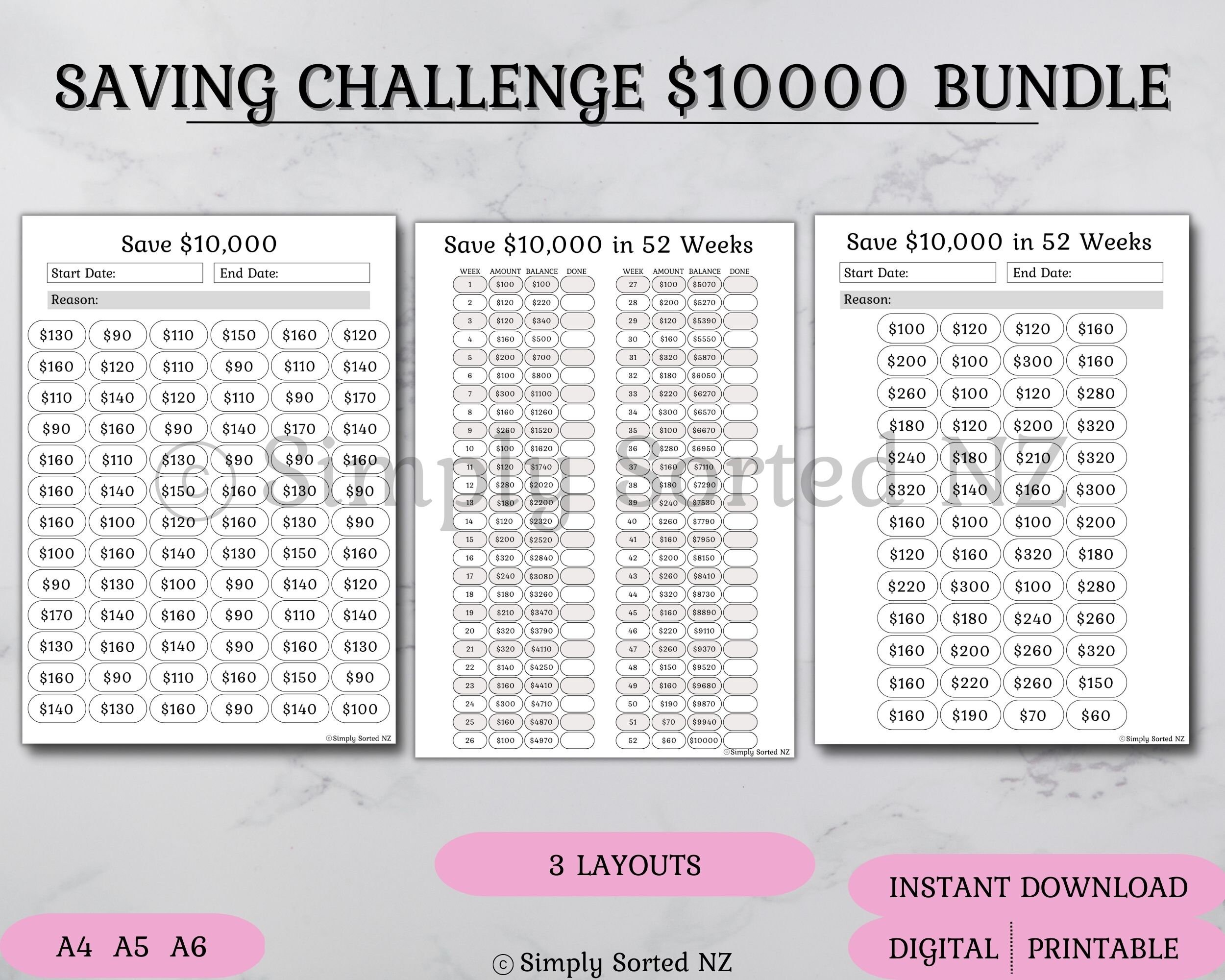Saving 10000 Challenge Bundle | Printable, Digital | Savings Tracker ...