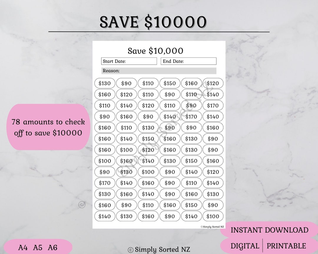 Save 10000 Challenge | Printable, Digital | Savings Tracker | Money ...