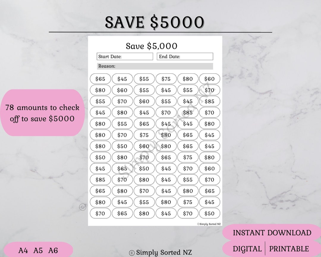 Save 5000 Challenge | Printable, Digital | Savings Tracker | Money ...